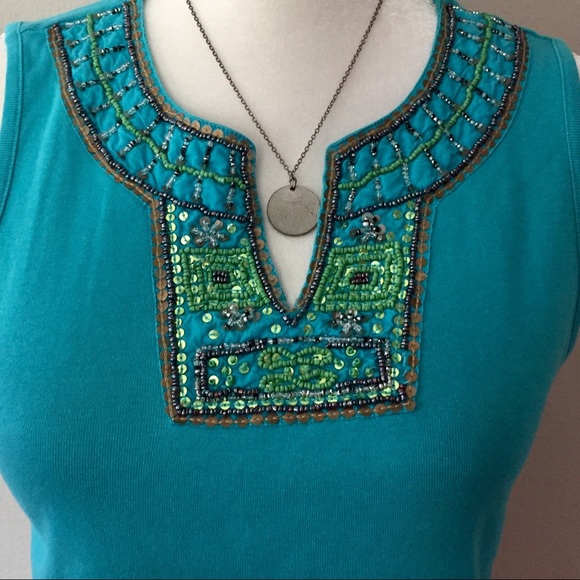 White Stag | Tops | White Stag Cotton Double Knit Embellished Top | Poshmark